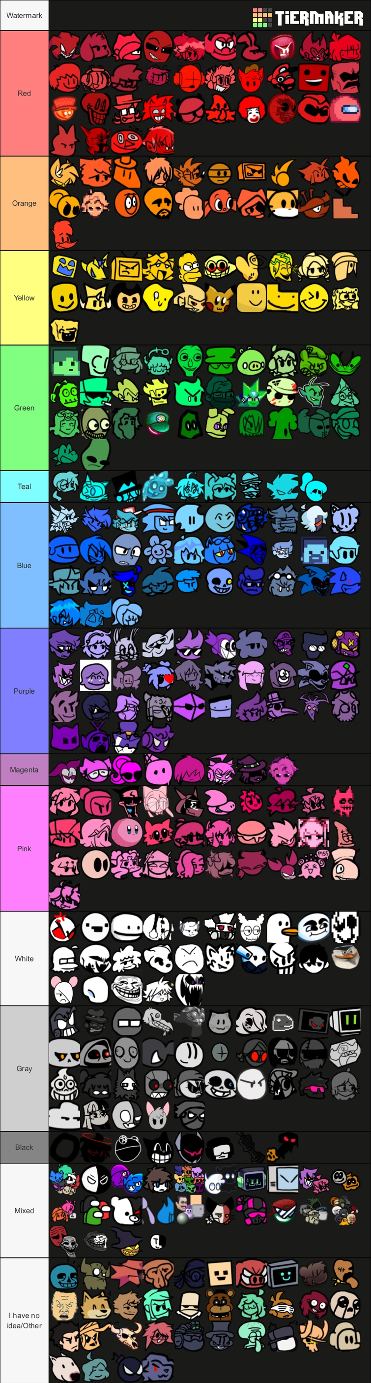 I got bored so color-coded a lot of modded character’s icons | Fandom