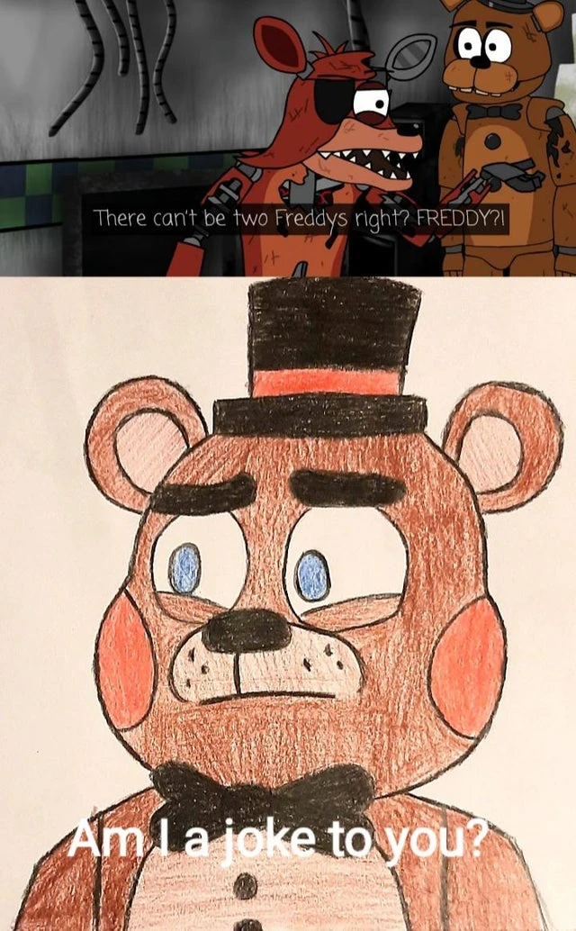Either Foxy has a bad memory or Piemations forgot about Toy Freddy's ...