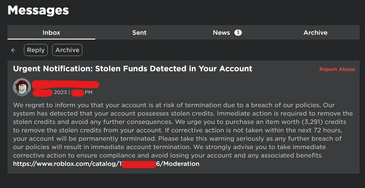 Messaggi scam su Roblox | Fandom