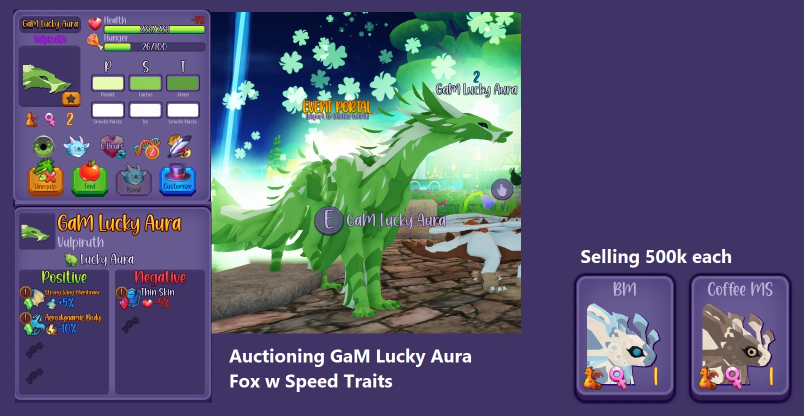 Auctioning GaM (Green Apple MS) Lucky Aura Vulp /// Selling BM and CoffMS Taro | Fandom