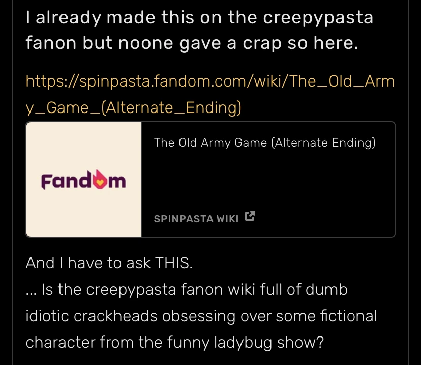 Spinpasta ranting about creepypasta fanon wiki be like | Fandom