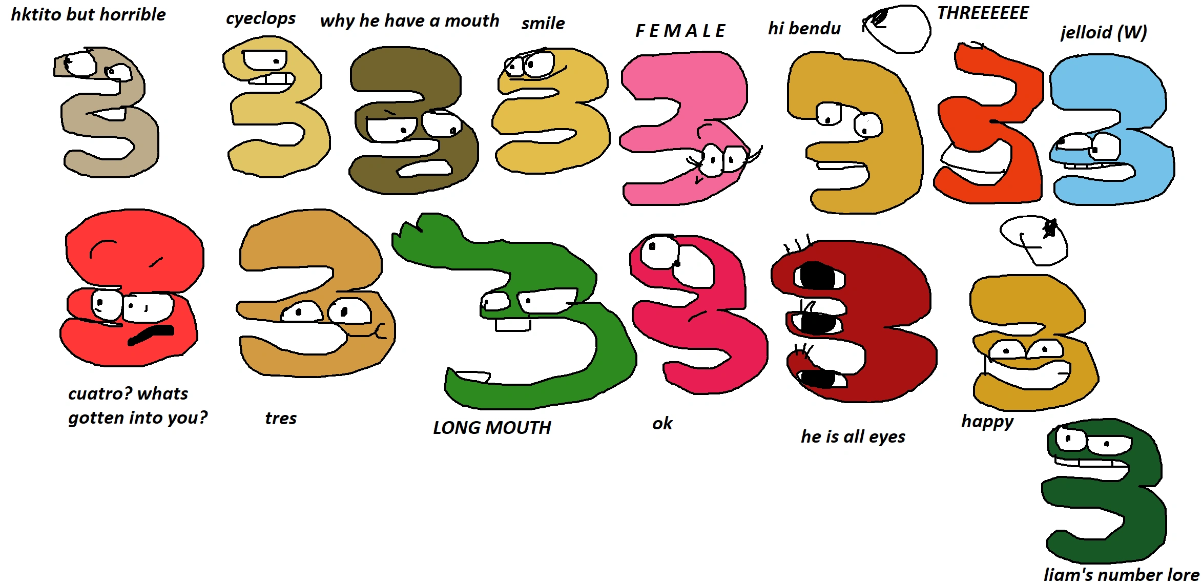 i drew 3 from different number lores | Fandom