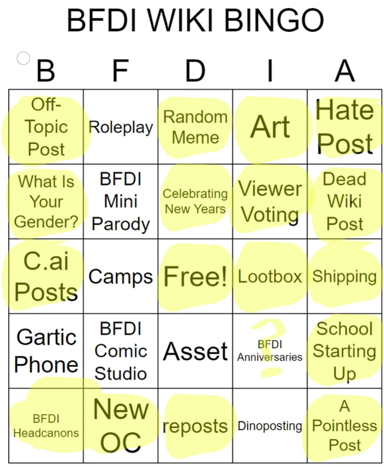 BFDI Wiki Bingo | Fandom