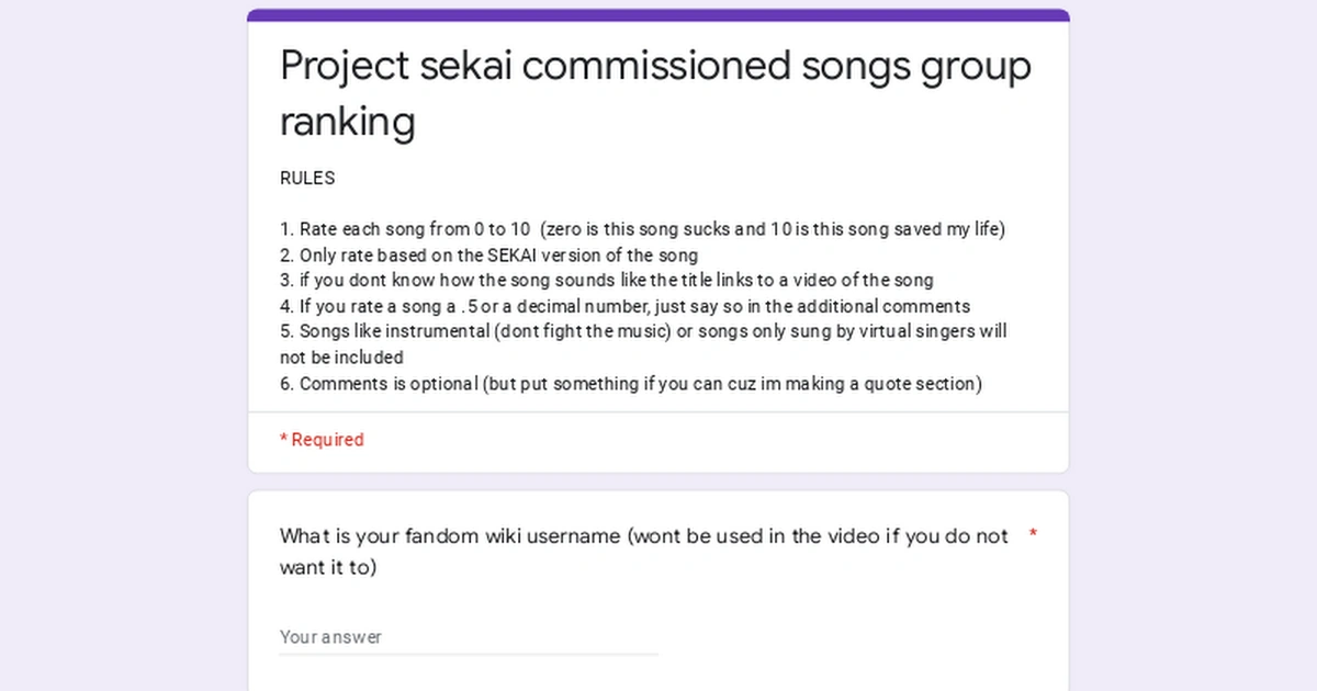 Project sekai song group rank forms link (new) | Fandom
