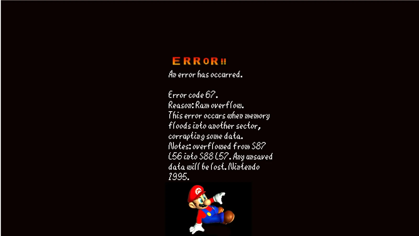Error screen, Unknown 1995 build. | Fandom
