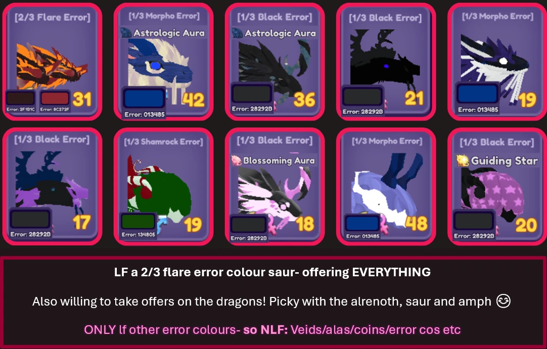 Lf a flare error colour saur | Fandom