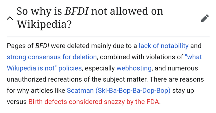 why is bfdi not allowed on wikipedia? | Fandom