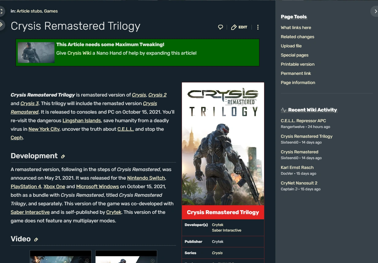Crysis Remastered pages | Fandom