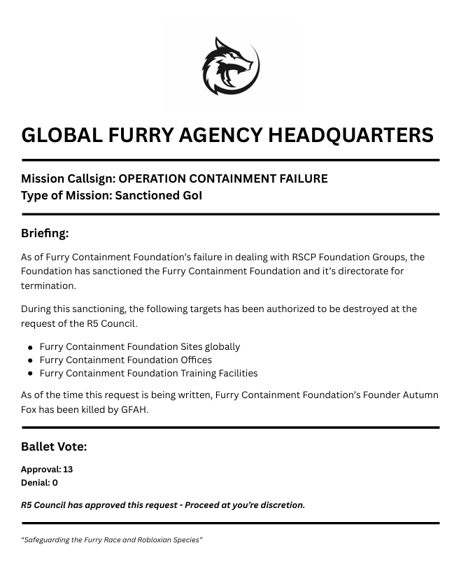 GFAH Document Reveal on Upcoming Mission - Involving Furry Containment ...