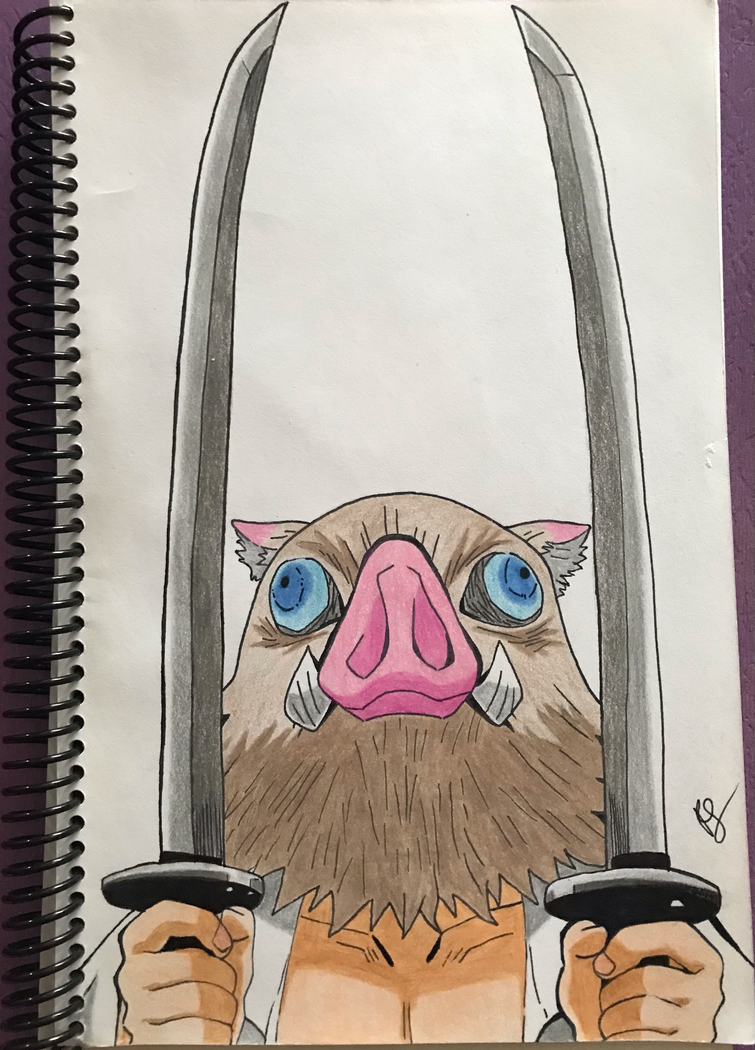 嘴平 伊之助 Fanart by me, when Inosuke receives two new swords. | Fandom