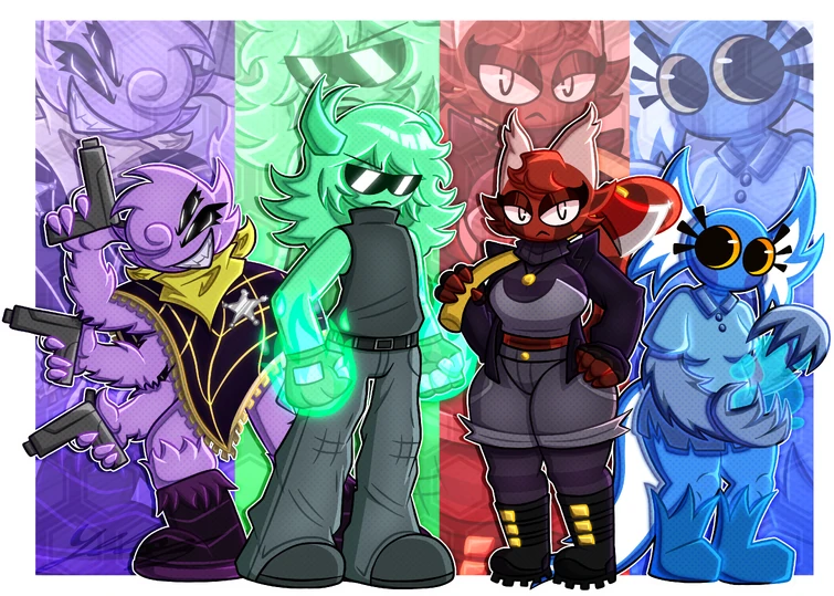 Humanoid Sprunki gang with the oc of my friends Their names are: Tex, Minter, Ruby and Yuri | Fandom