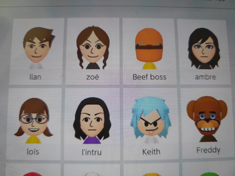 My miis that i have on my switch, and can u find the odd color of a wii ...