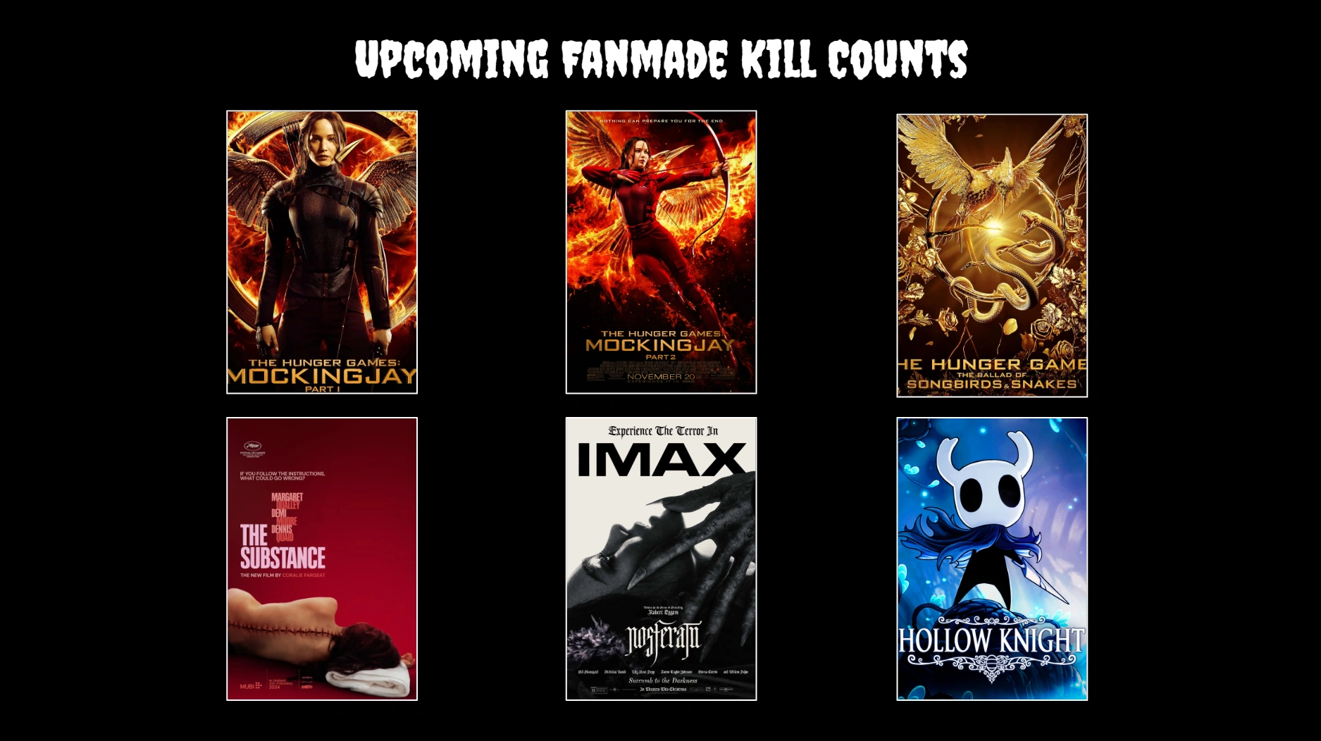 Upcoming Fanmade Kill Count Schedule (no dates, they're posted once ...