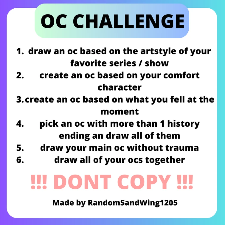 Oc challenge list p. 1 !!! Day 1 trying to get on HP only with my art ...