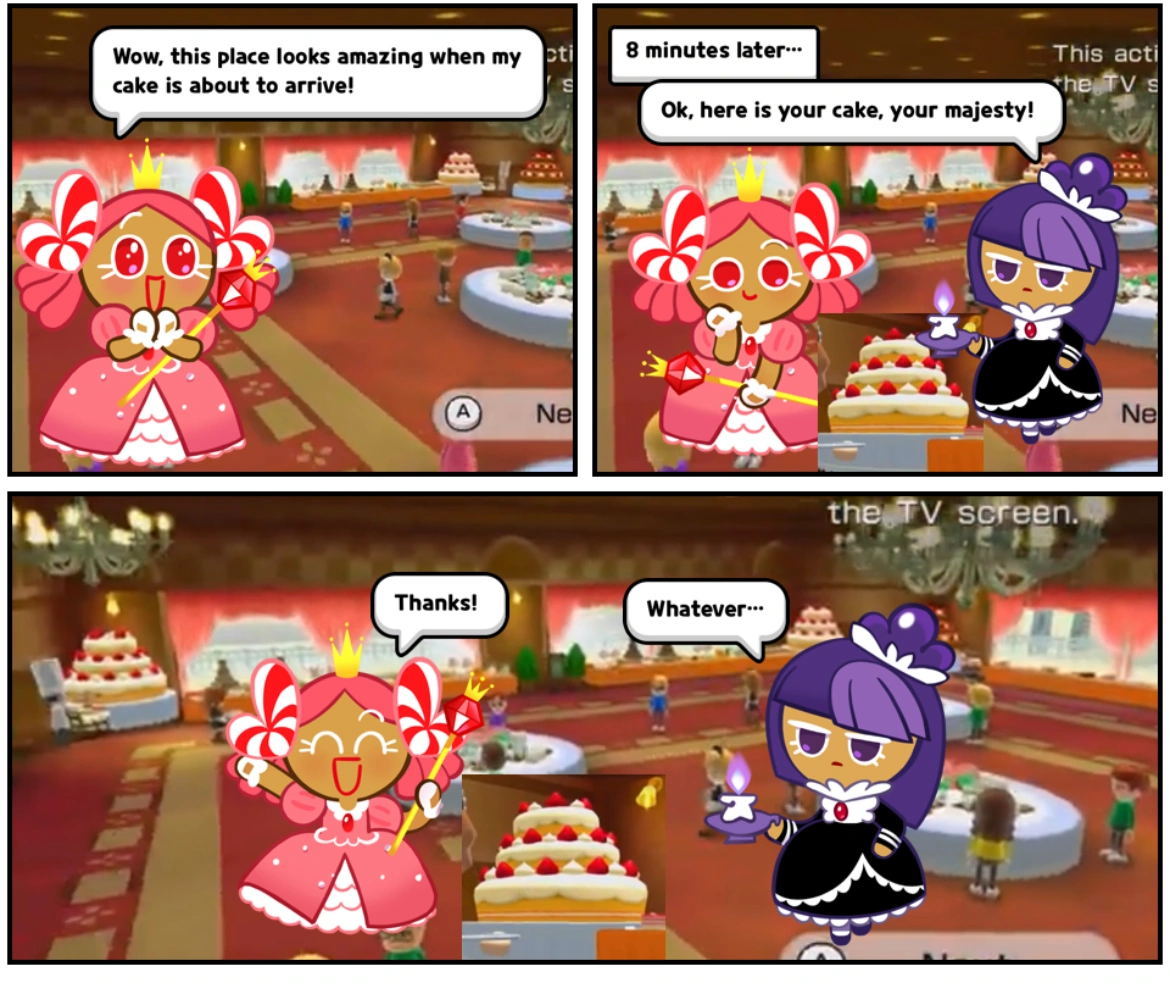 Princess cookie gets a cake at the Wii fit u dessert course stage | Fandom