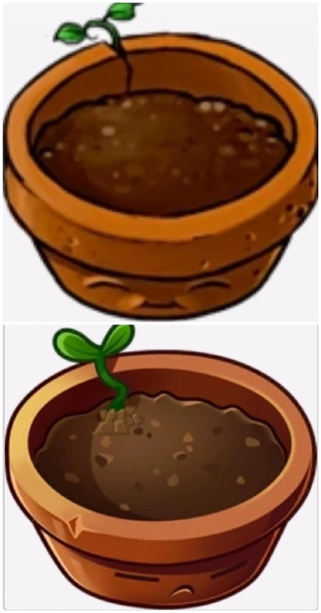 Flowerpot's appearance difference from PVZ1 to PVZ2.Smile→no smile ...