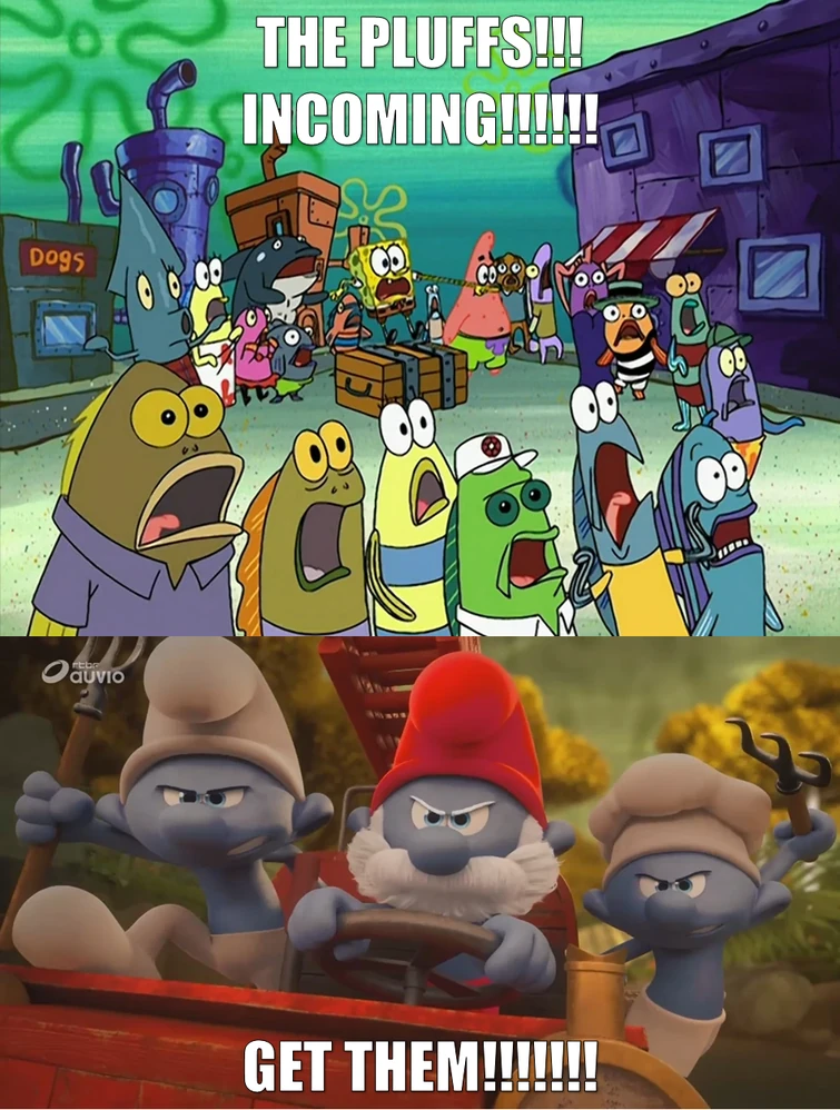 SpongeBob pointing at Pluffs | Fandom