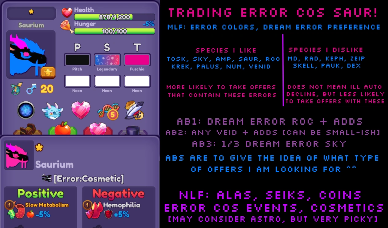 Trading error cos saur for error colors | Fandom