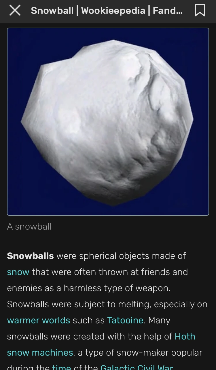 Thank you wookieepedia for explaining snowballs | Fandom