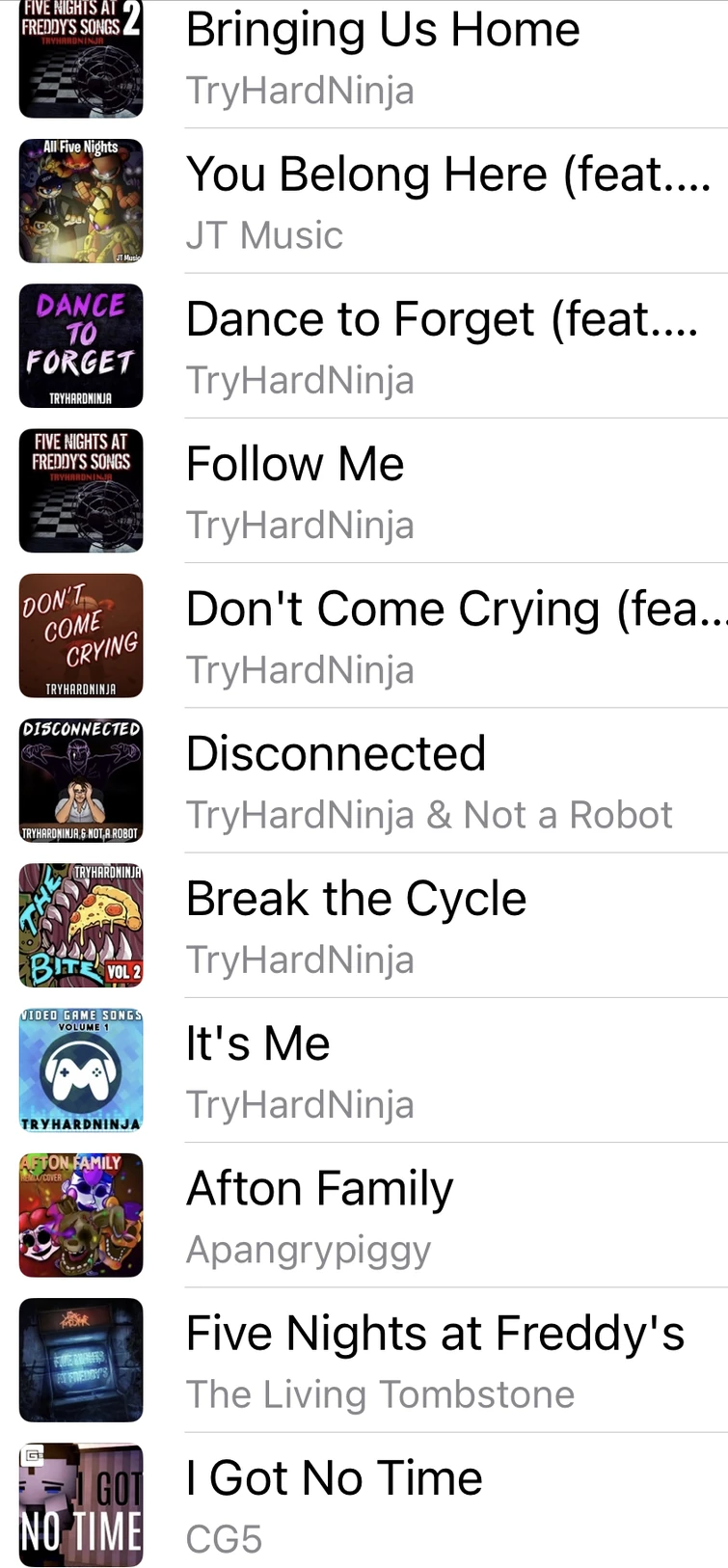 My fnaf playlist (you have to click on the images for the full thing ...