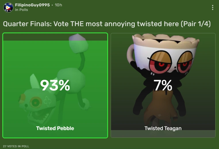 Vote Ended! Result: Twisted Pebble won at 93%! | Fandom