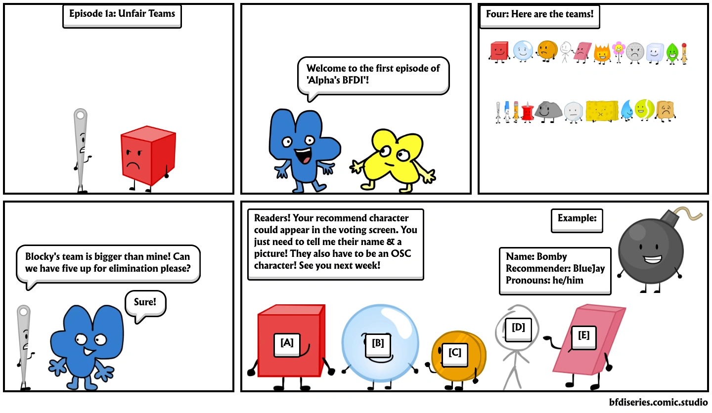 Alpha's BFDI: Episode 1a: Unfair Teams! | Fandom