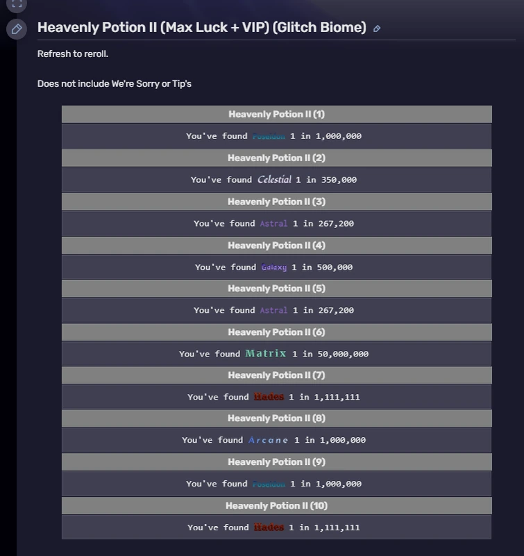 I made a heavenly potion 2 simulation on the wiki that uses max luck ...