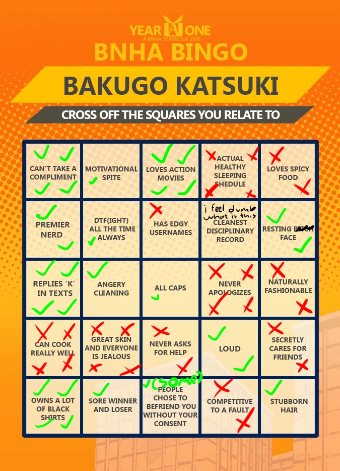 bakugou bingo because everyone's doing bingo now | Fandom