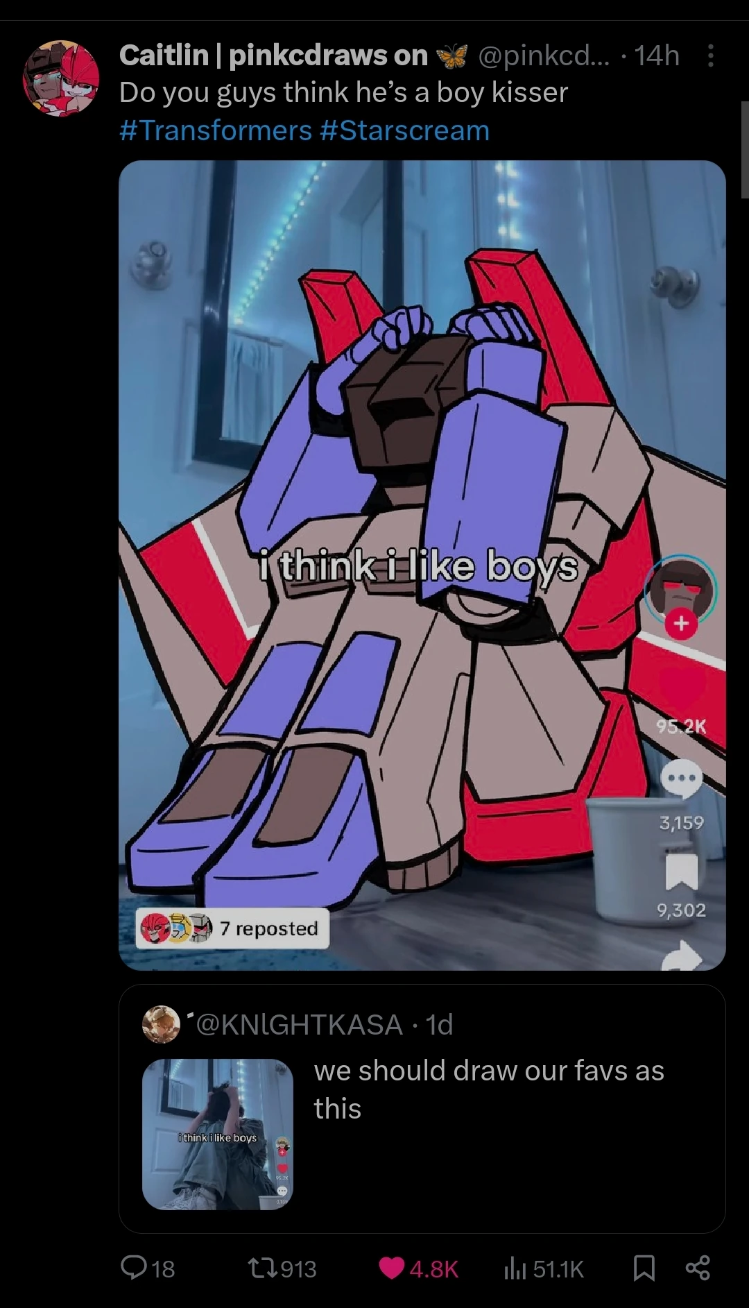 I literally just opened tiktok and got flashed by freaky Starscream I'm ...