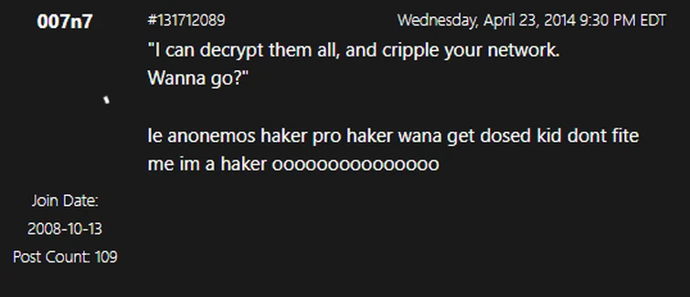 some screenshots of 007n7 on the roblox forum,,, that i think r sillay ...