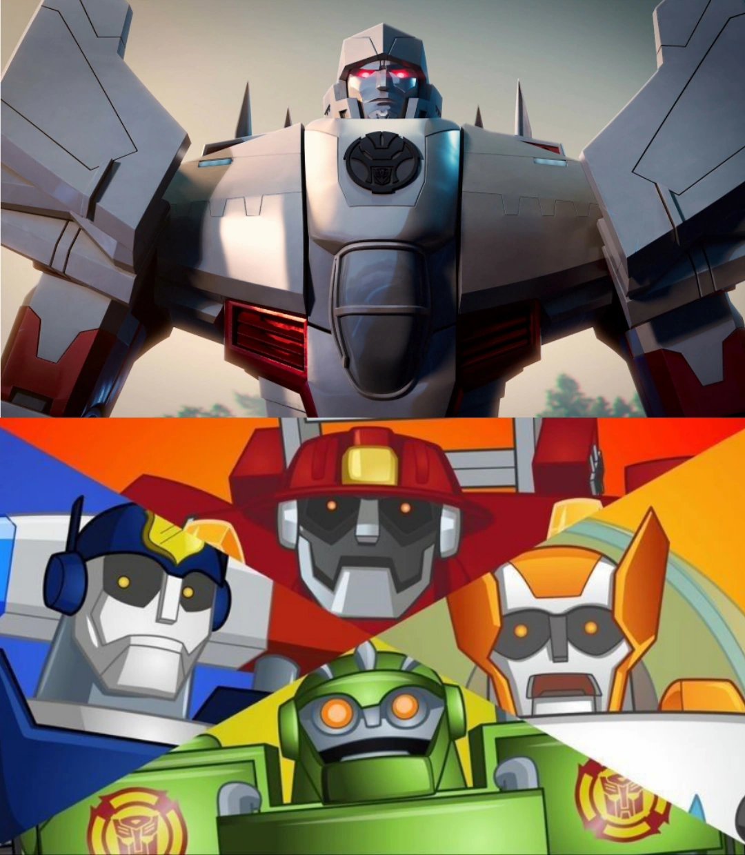 What rescue bots appaers in earthspark if they goona react megatron is ...