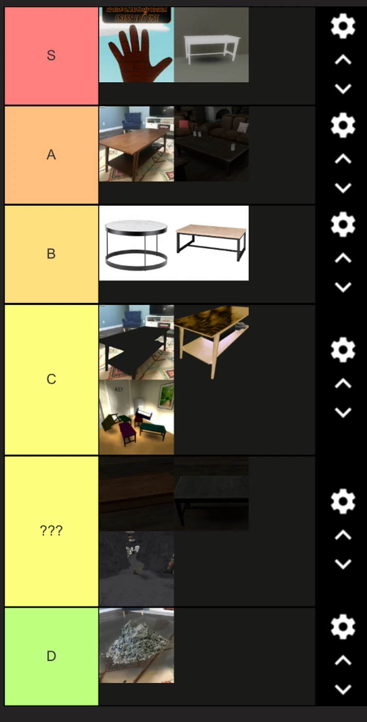 daily tier list #6: table tier list | Fandom