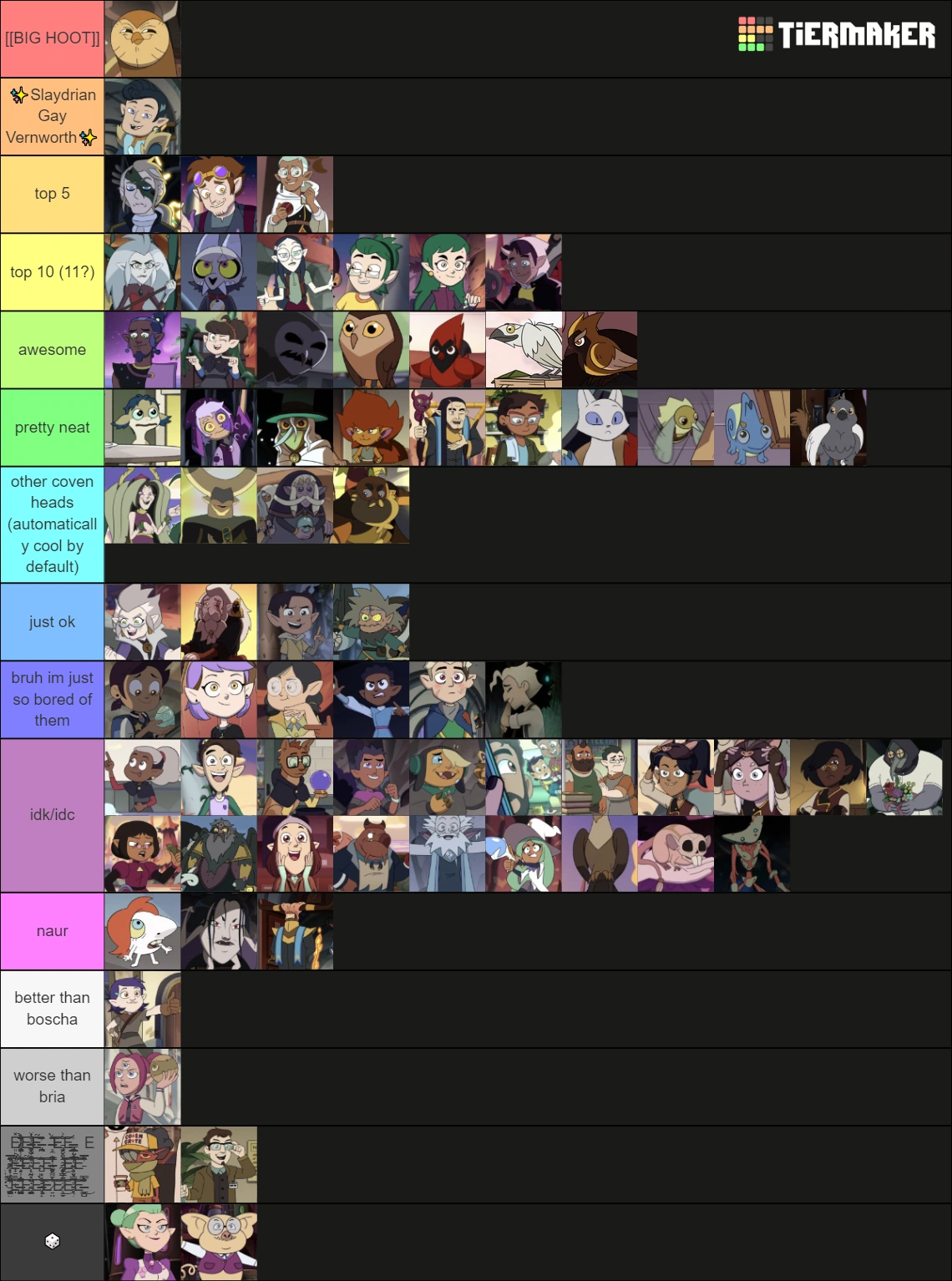 Character tier list except I used every available color (bc I like ...
