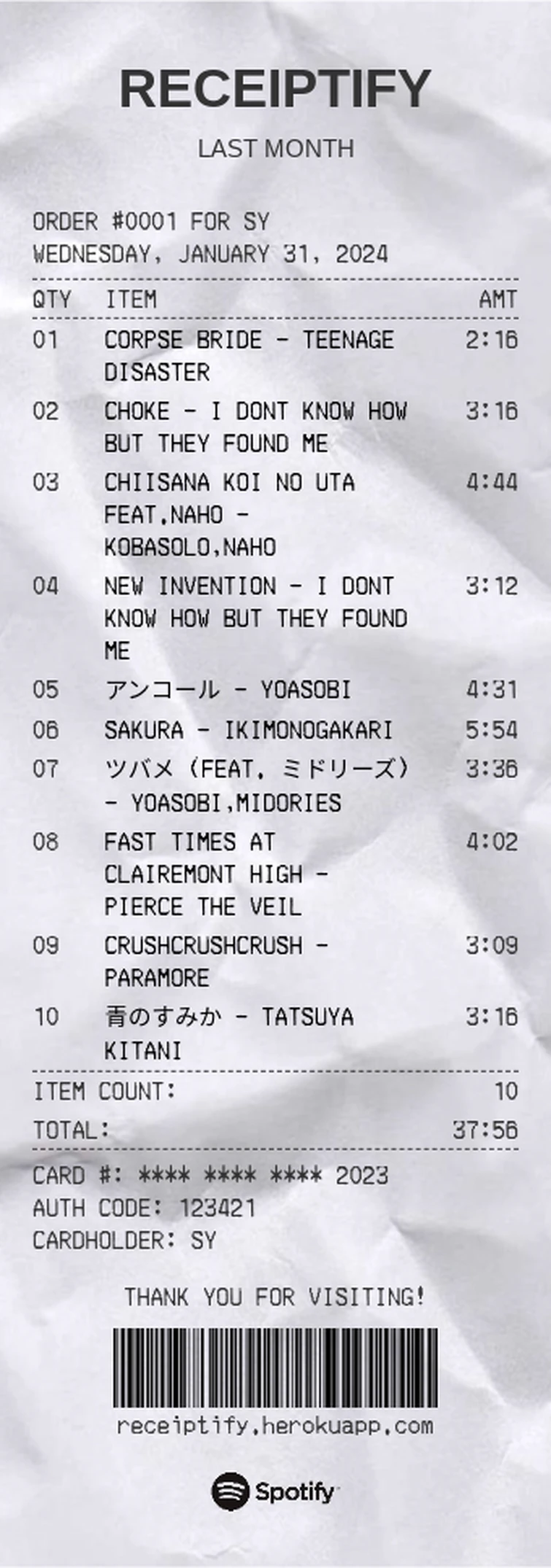 my receiptify | Fandom