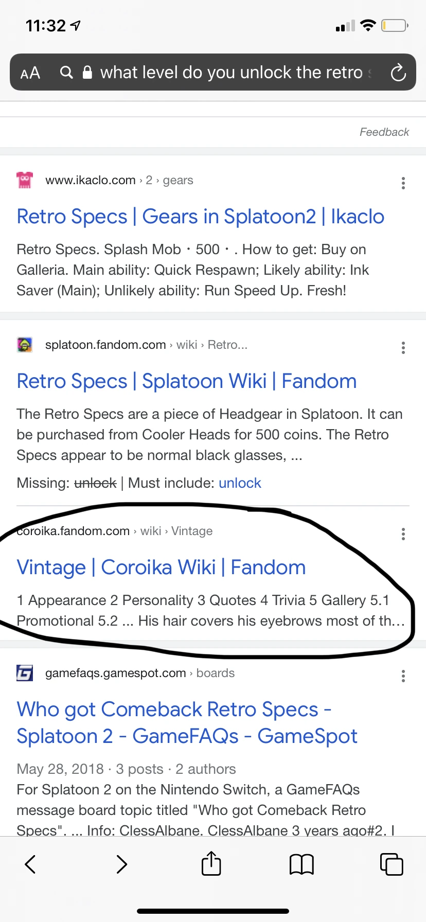I was looking up what level do you get the Retro Specs at in Splatoon 2 ...