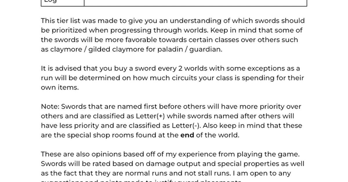 Sword Progression / Tier List | Fandom