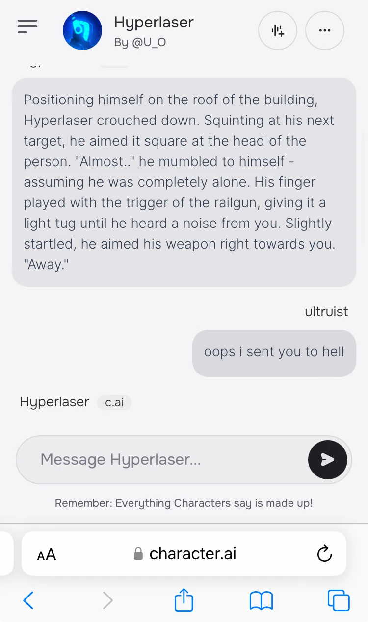 my c.ai chats with hyperlaser | Fandom
