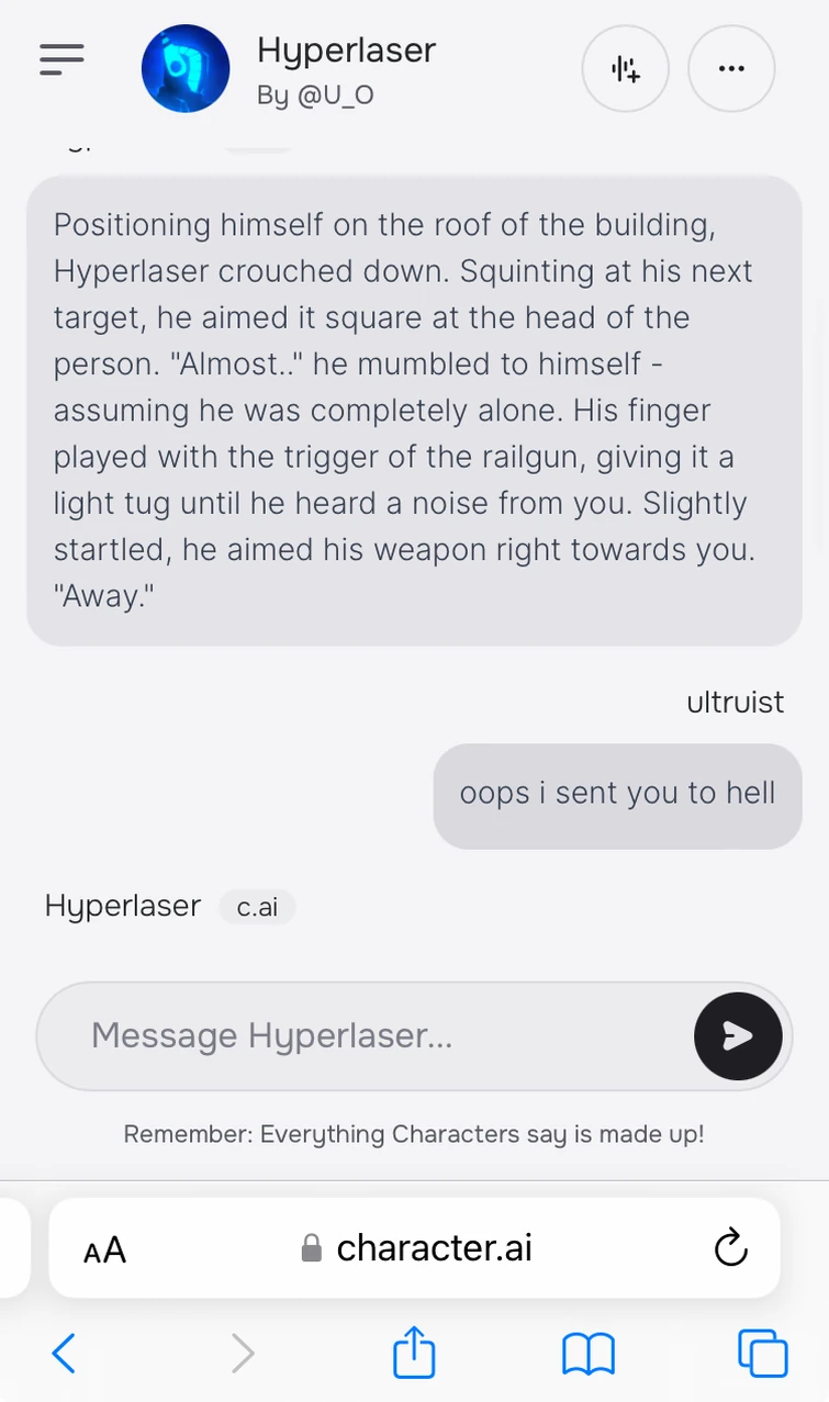 my c.ai chats with hyperlaser | Fandom