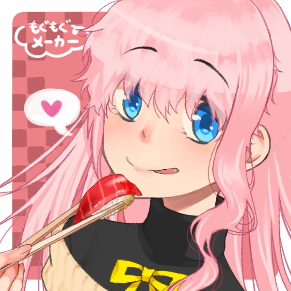a few picrew images i made of characters eating their favorite foods ...