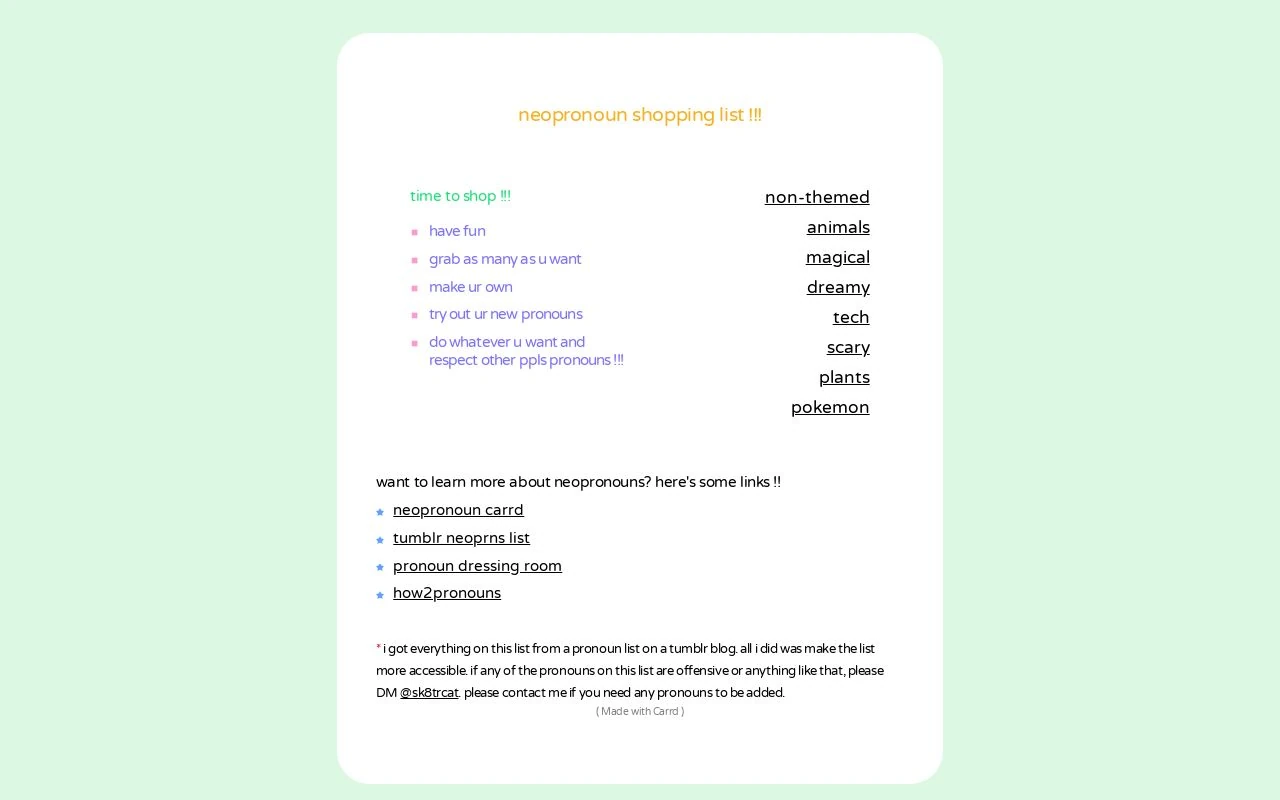 Neopronoun lists for anyone who wants them! | Fandom