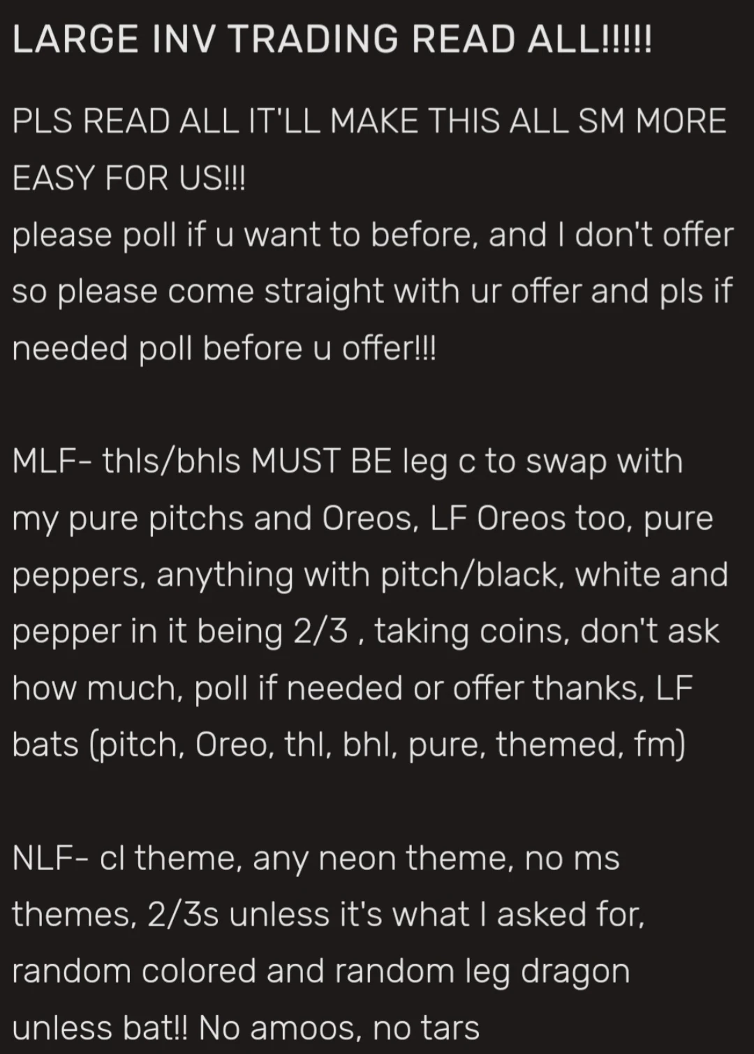 Large inv trading, yay🤩 (also Lf thl/bhl leg c aero) | Fandom