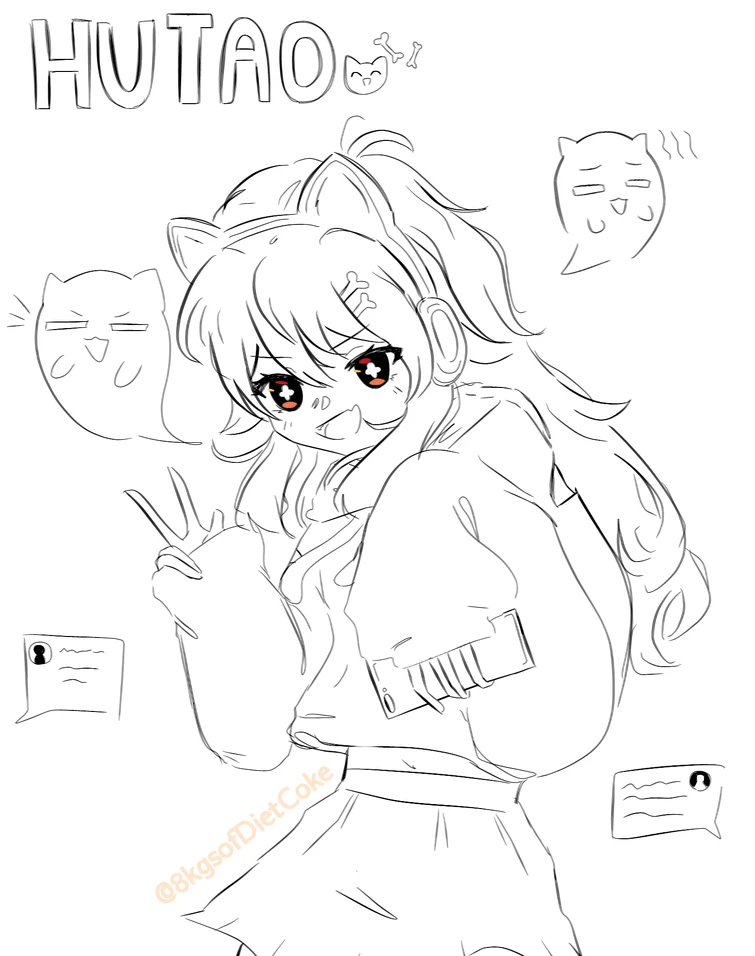 hutao but cat gamer 1/2? (lineart) | Fandom