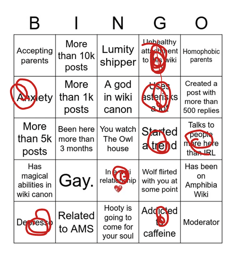 My wiki bingo card | Fandom