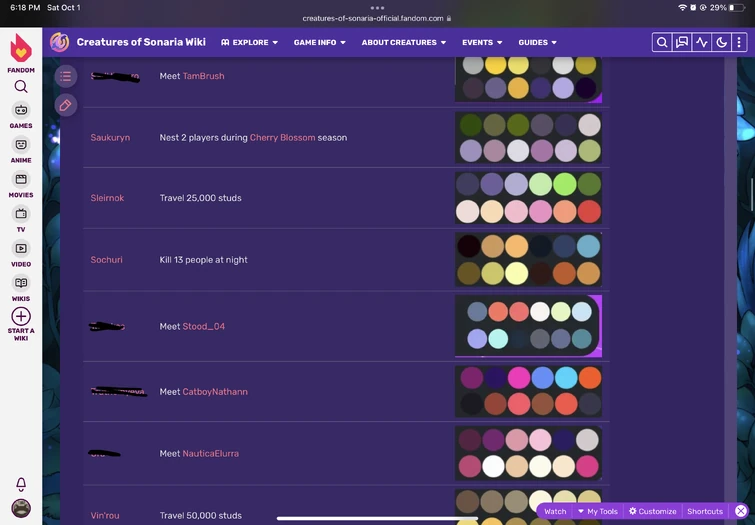 what are all the creatures with second palettes? | Fandom