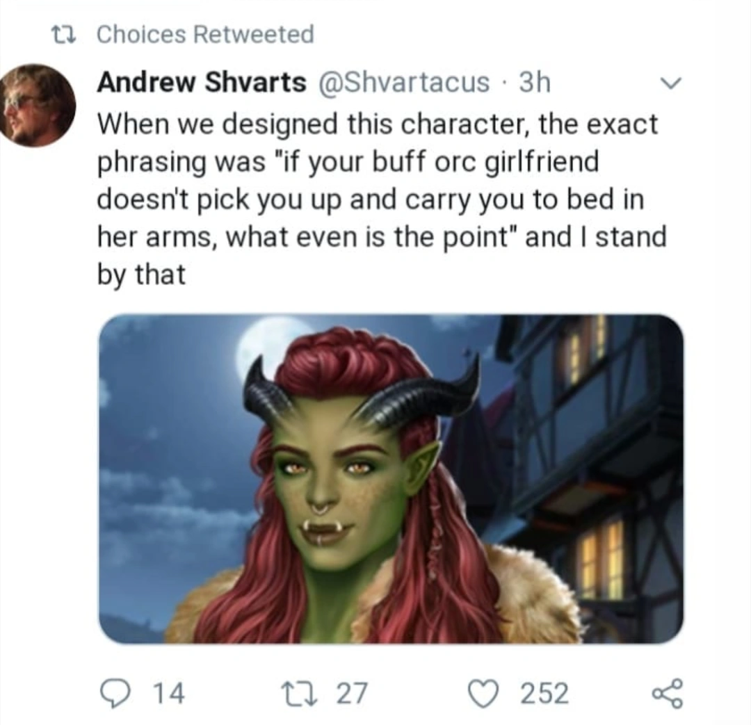 This is what one of the writers said about this orc in Blades of Lights ...