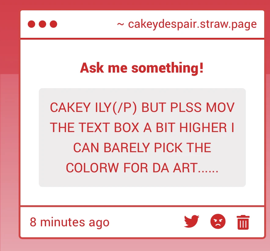 reading cake’s strawpage questions!! >_