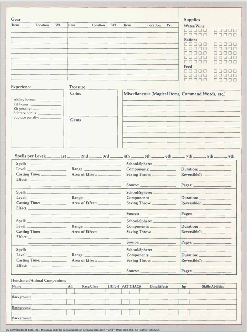 Elf Priest Character Sheet | 2e D&D Wiki | Fandom