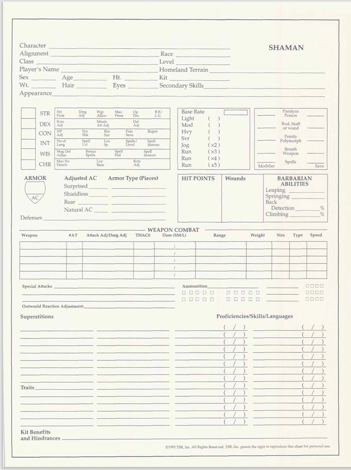 Barbarian Shaman Character Sheet | 2e D&D Wiki | Fandom