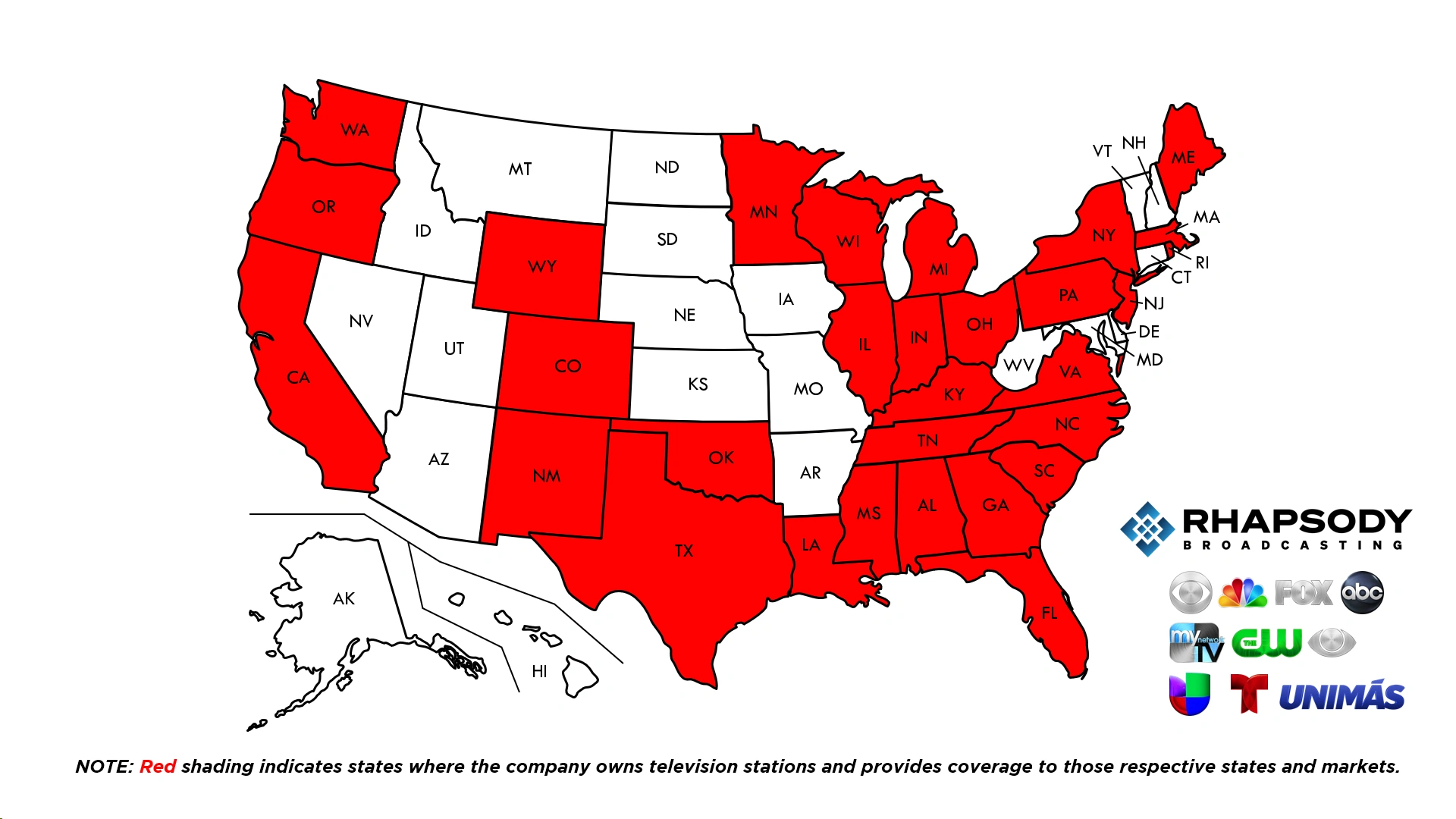Map of states where Rhapsody Broadcasting owns television stations (as ...