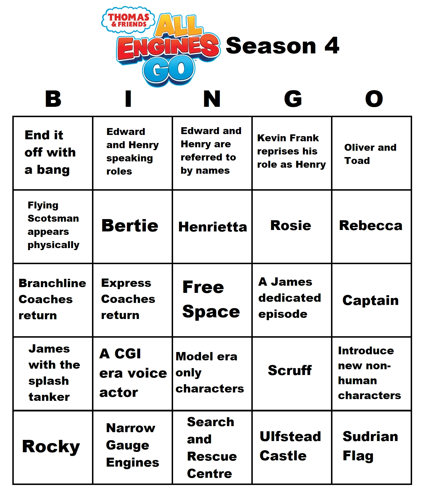 Here's my All Engines Go Season 4 Bingo Card That I've Done! | Fandom
